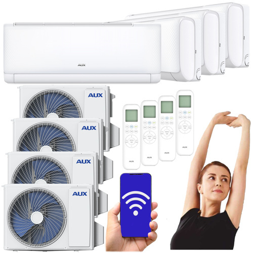 KLIMATYZATOR ŚCIENNY AUX Q-SMART ECO 2,7 kW WiFi GRZANIE LAMPA UV - 4 szt. (AUX-09QG) - Emokitty.pl