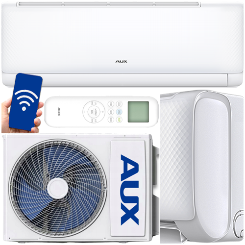 KLIMATYZATOR ŚCIENNY AUX Q-SMART ECO 2,7 kW WiFi GRZANIE LAMPA UV CICHY (AUX-09QG) - Emokitty.pl