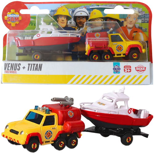 STRAŻAK SAM VENUS I TITAN STRAŻ POŻARNA DICKIE SAMOCHÓD Z PRZYCZEPĄ ...