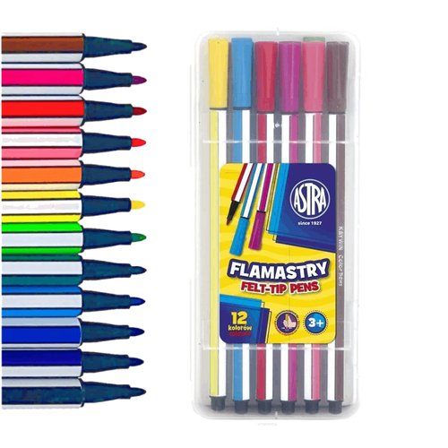 FLAMASTRY ASTRA PISAKI HEKSAGONALNE 12 KOLORÓW CIENKOPISY MAZAKI W ETUI ...